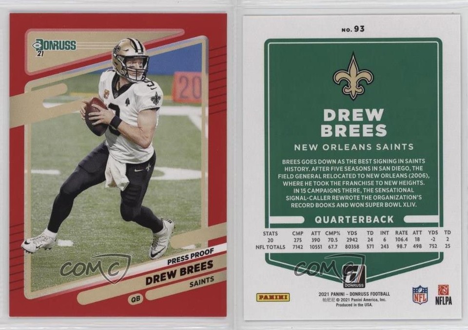 2021 Panini Donruss Press Proof Red Drew Brees #93 9o3 | eBay
