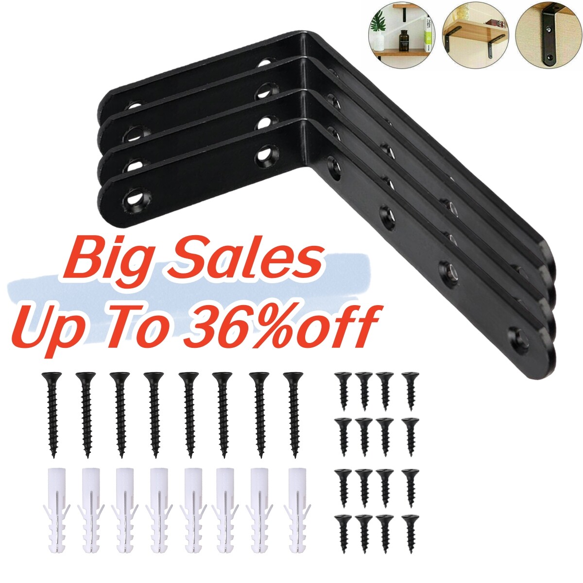 4X Heavy Duty Cast Iron Wall Mounted L Shaped Angle Shelf metal Bracket ...