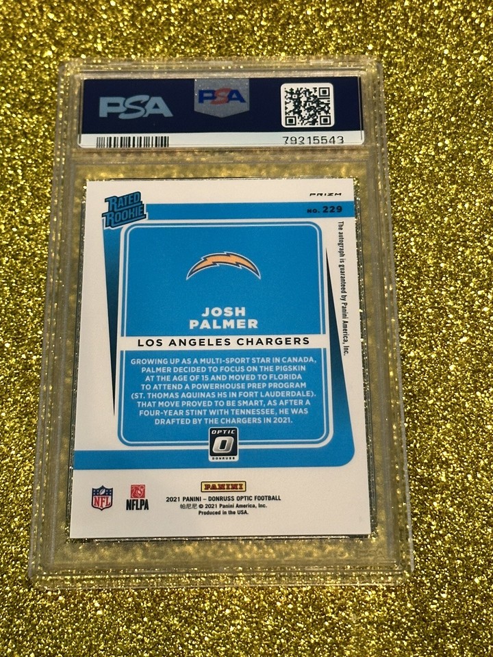 PSA 9 2021 PANINI DONRUSS OPTIC #229 JOSH PALMER ROOKIE AUTO BRONZE ...