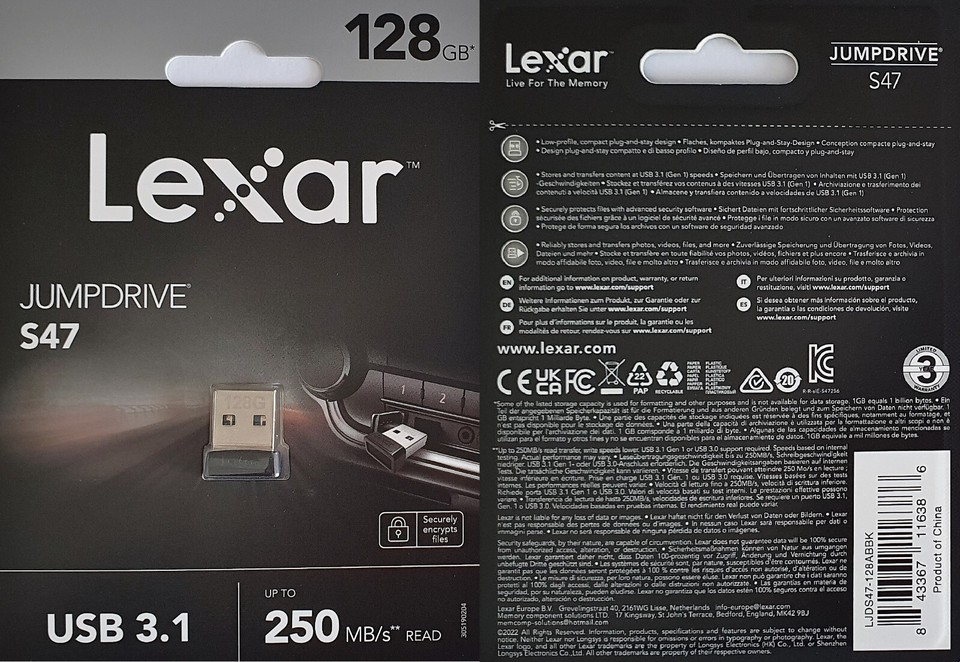 Lexar USB Stick 64GB 128GB 256GB Jumpdrive S47 USB 3.1 USB Flash Drive ...