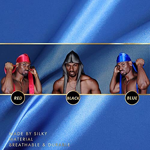 5 Pcs Silky Durag Long Tailed Headwear with Satin Wave Cap for Men | eBay