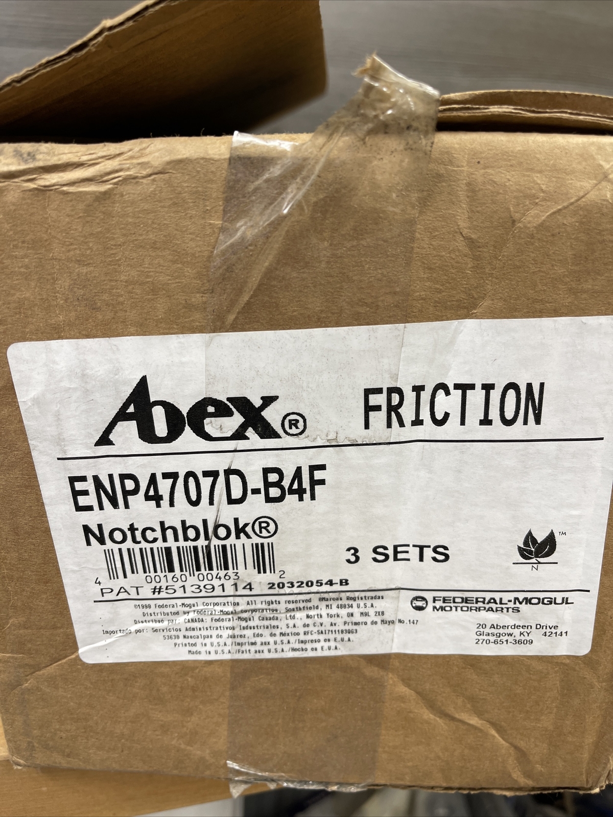 3 Sets Federal Mogul Abex Friction Brake Lining Sets ENP4707D-B4F Brand ...