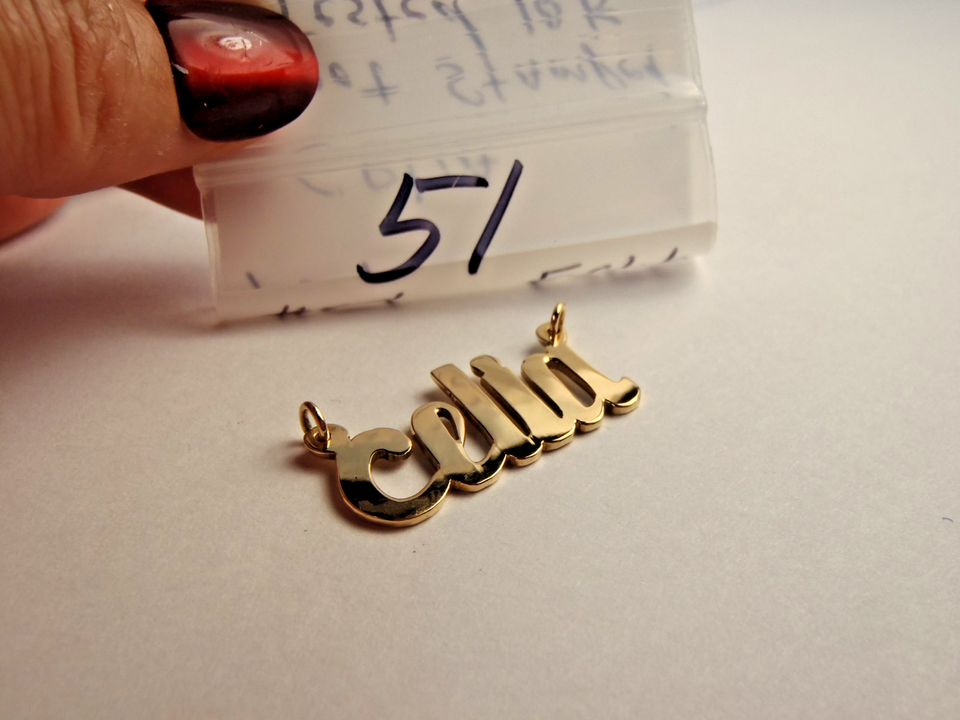 Solid 9K Yellow Gold Celia Custom Name Pendant Charm 3.0 Grams Without ...