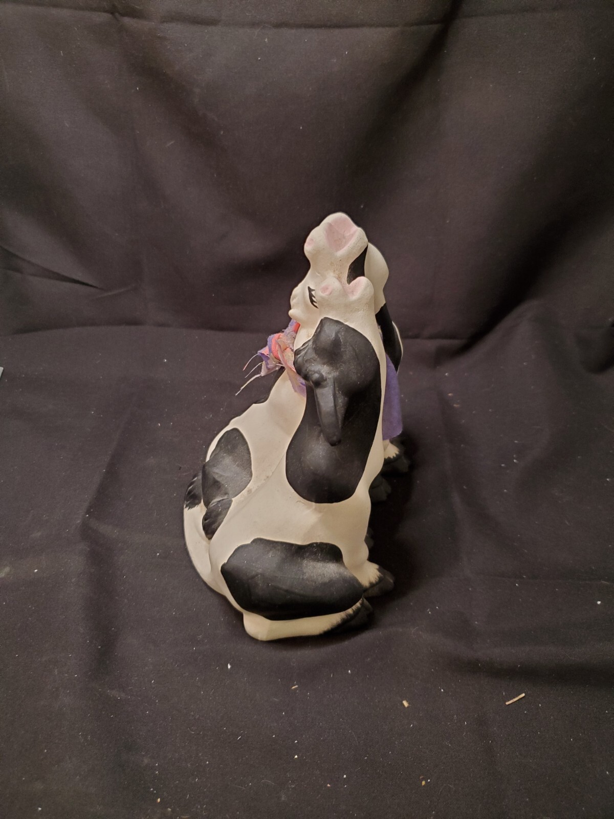 Vintage Ceramic 3 Sitting Singing Cows Figurine Porcelain White & Black ...