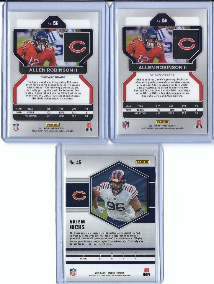 Chicago Bears Card Lot! Allen Robinson II (2), Akiem Hicks. 2021 Panini ...