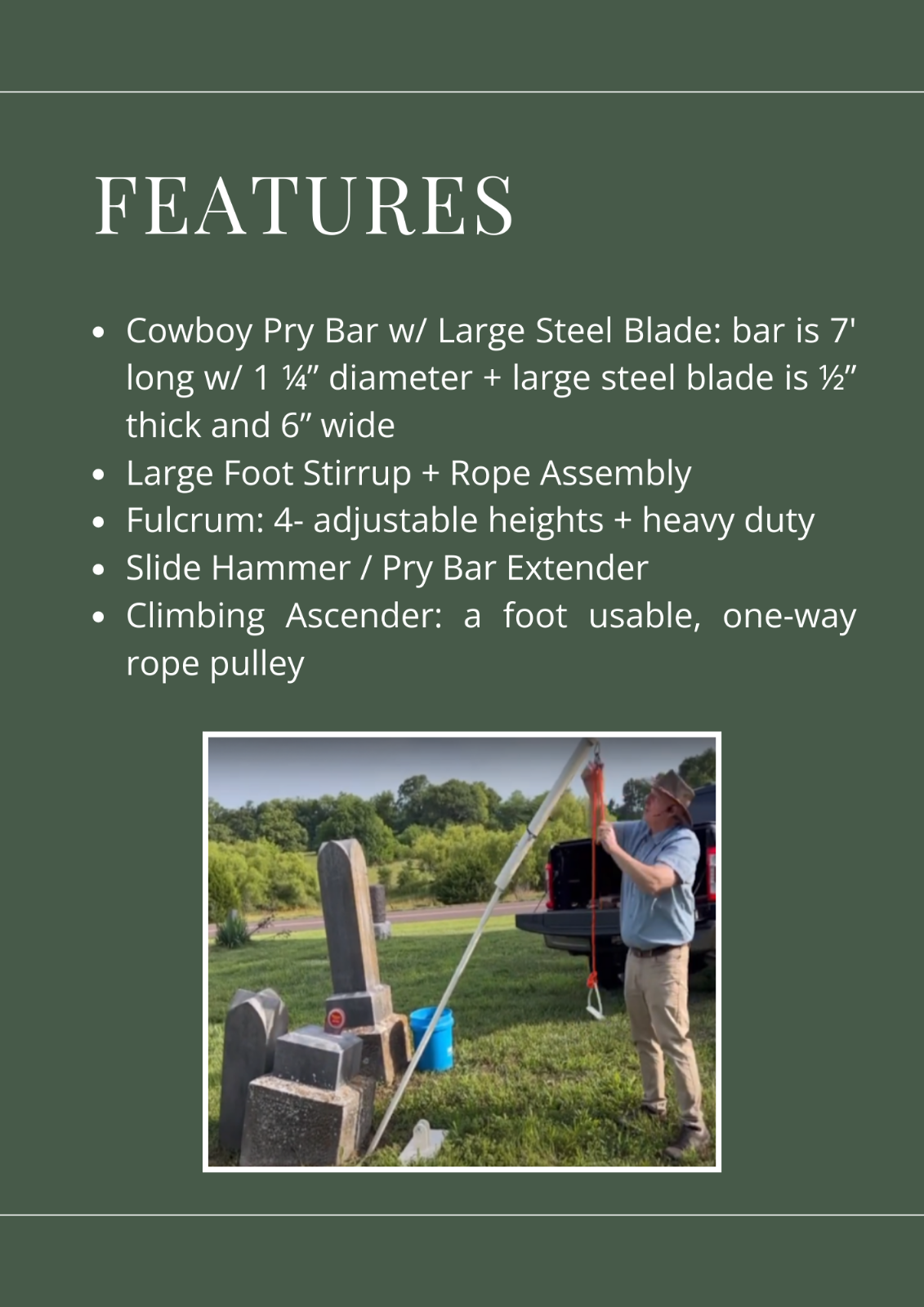 Tombstone Jack Cowboy Pry Bar System - Safely Lift a 2700lb Monument | eBay