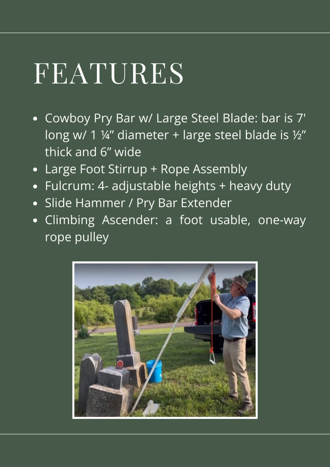 Tombstone Jack Cowboy Pry Bar System - Safely Lift a 2700lb Monument | eBay