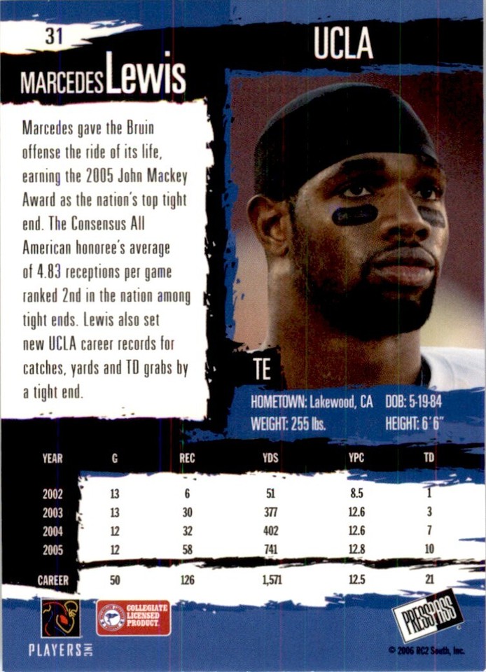 2006 Press Pass Marcedes Lewis Rookie UCLA Bruins #31 NCAA Football | eBay