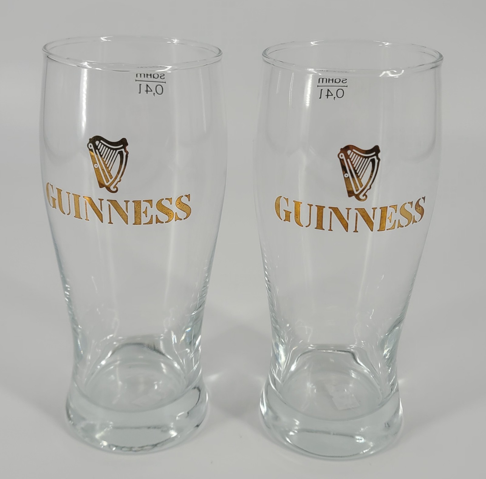 Set of 2 Guinness Draught Beer Clear Glass Gold Harp Logo, 6.75” Tall ...