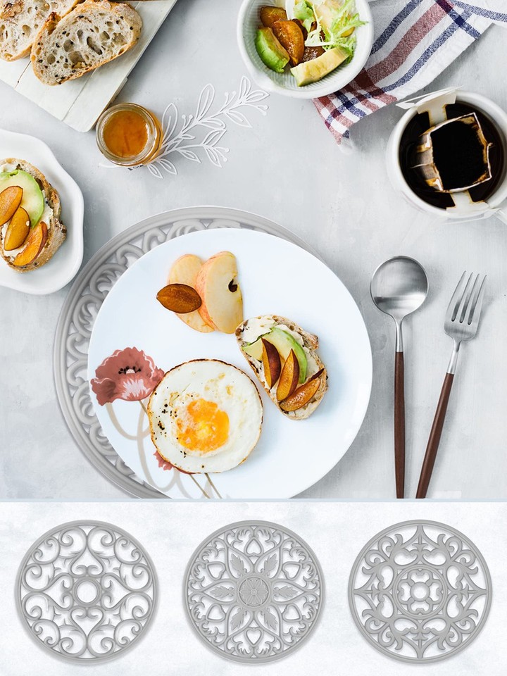 6 Set Silicone Trivets, Multi-Use Carved Trivet, Insulated Non-Slip ...