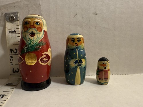 Nesting Doll-Matryoshka Doll-Santa 3 Pcs Signed Wooden Nesting Doll | eBay