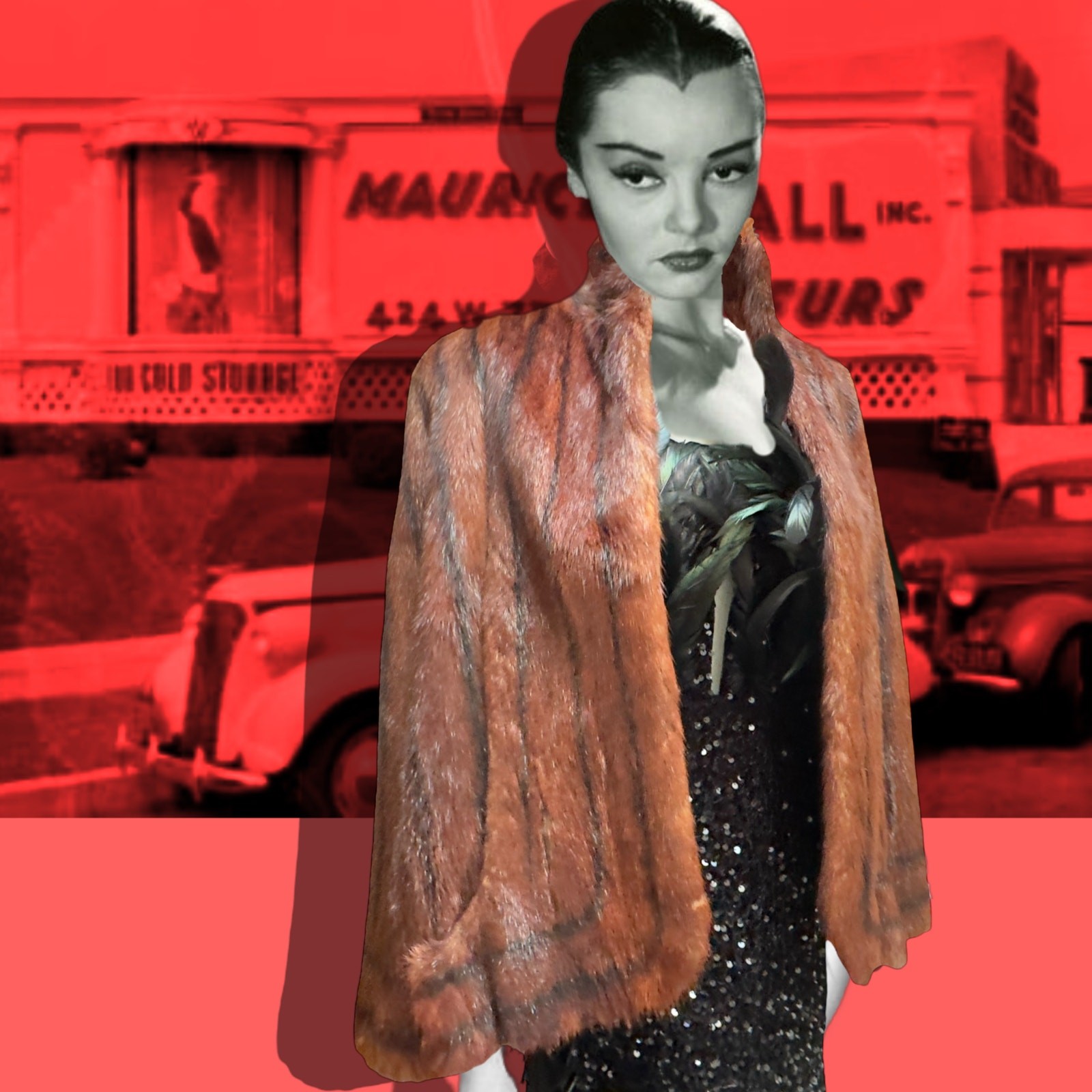 1940s Vintage Striped Mahogany Mink Fur Cape Silk Lin… - Gem