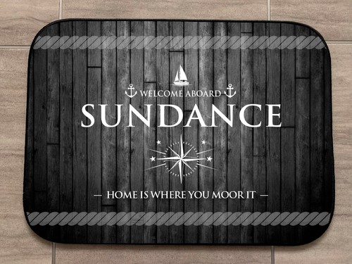 Personalised Boat Mat - Sailing boat, door mat Grey Wood effect A1 44cm ...