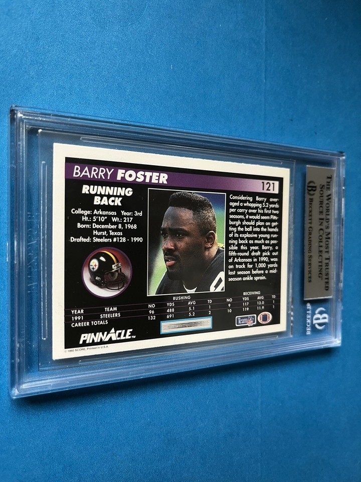 Barry Foster Steelers SB 1992 Pinnacle Card Signed Auto Beckett BAS ...