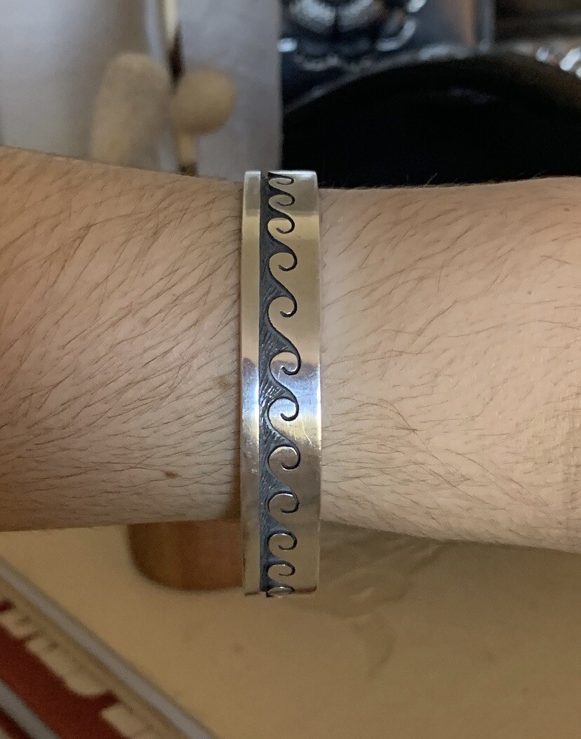 HOPI Sterling Silver Tribal Wave Overlay Pattern Cuff… - Gem