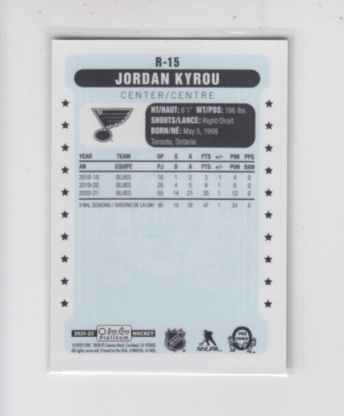 21/22 OPC Platinum St. Louis Blues Jordan Kyrou Retro card #R-15 | eBay