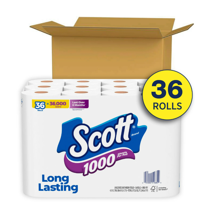 Scott 1000 Toilet Paper, 36 Rolls, 1,000 Sheets per Roll, 1-Ply | eBay