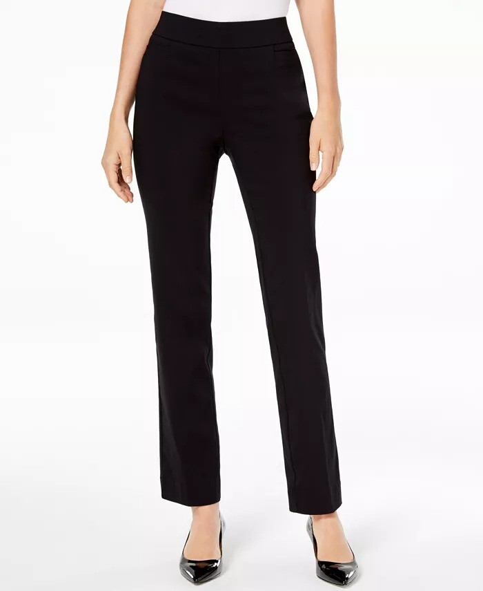 JM Collection DEEP BLACK Women's Tummy Control Straight Leg Pants, US X ...