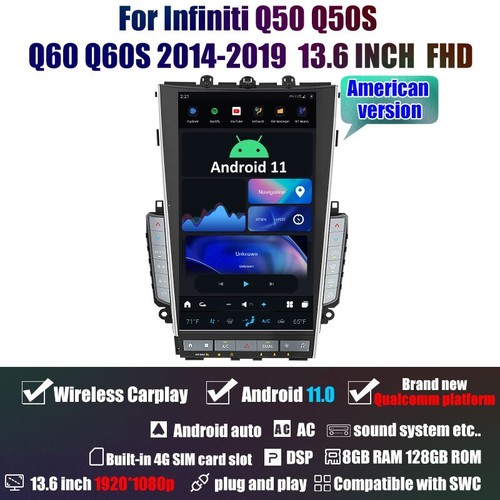 13.6" Android Navigation Car GPS For Infiniti Q50 Q60 Stereo Tesla ...