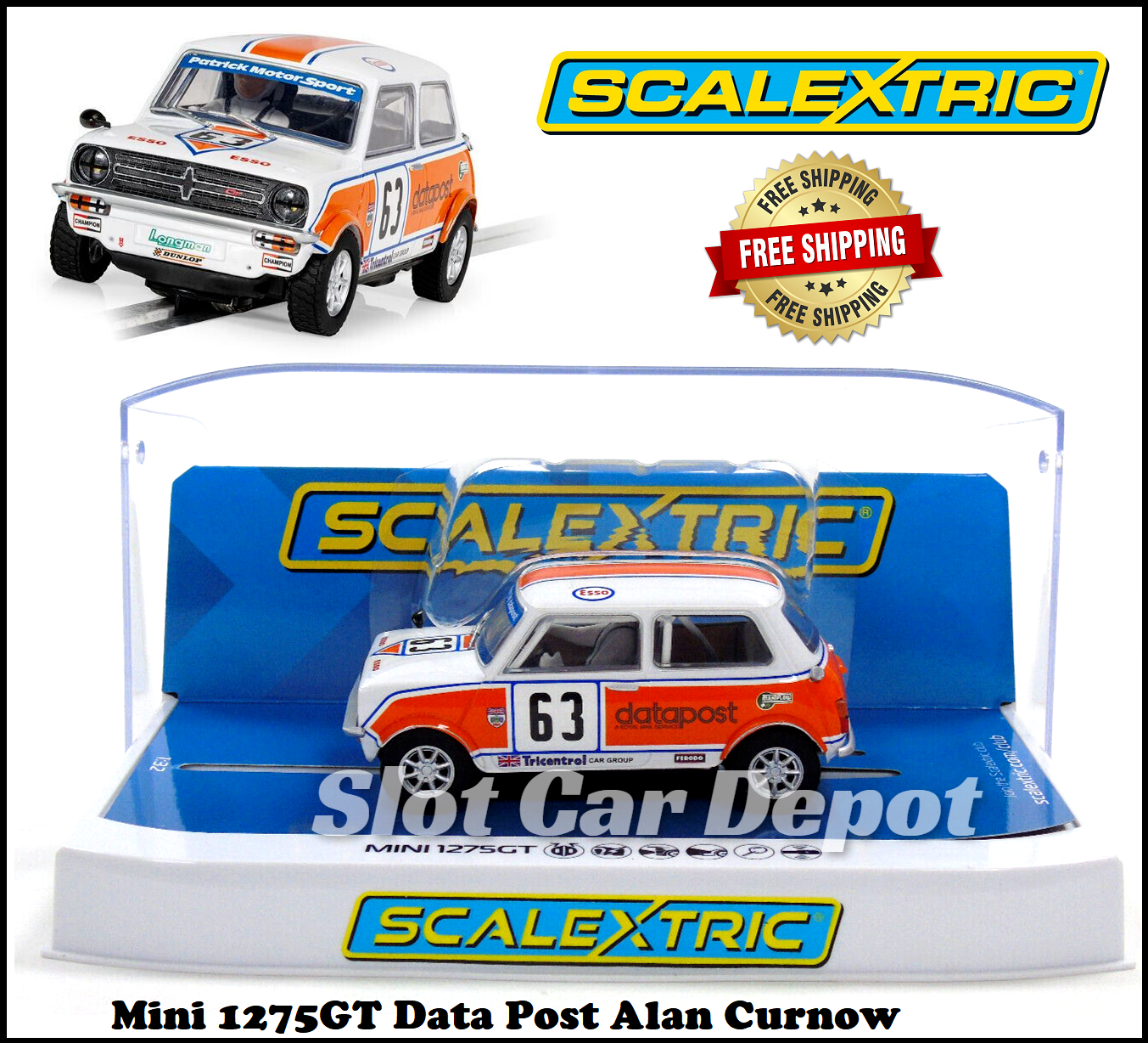 Scalextric Mini 1275GT Data Post Alan Curnow W/ Lights 1:32 Scale Slot ...