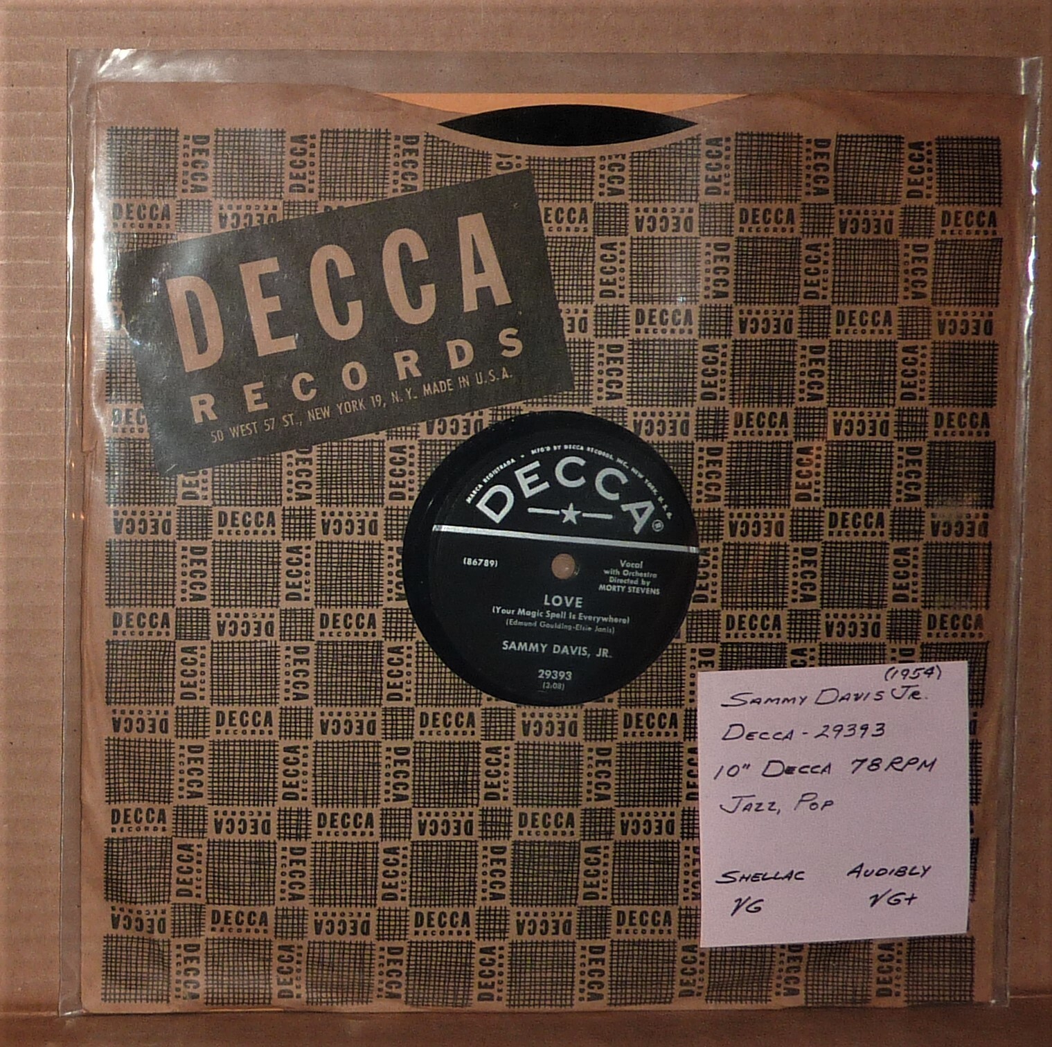 78 RPM SHELLAC RECORD by SAMMY DAVIS JR. (1954) DECCA-29393 / JAZZ, POP ...