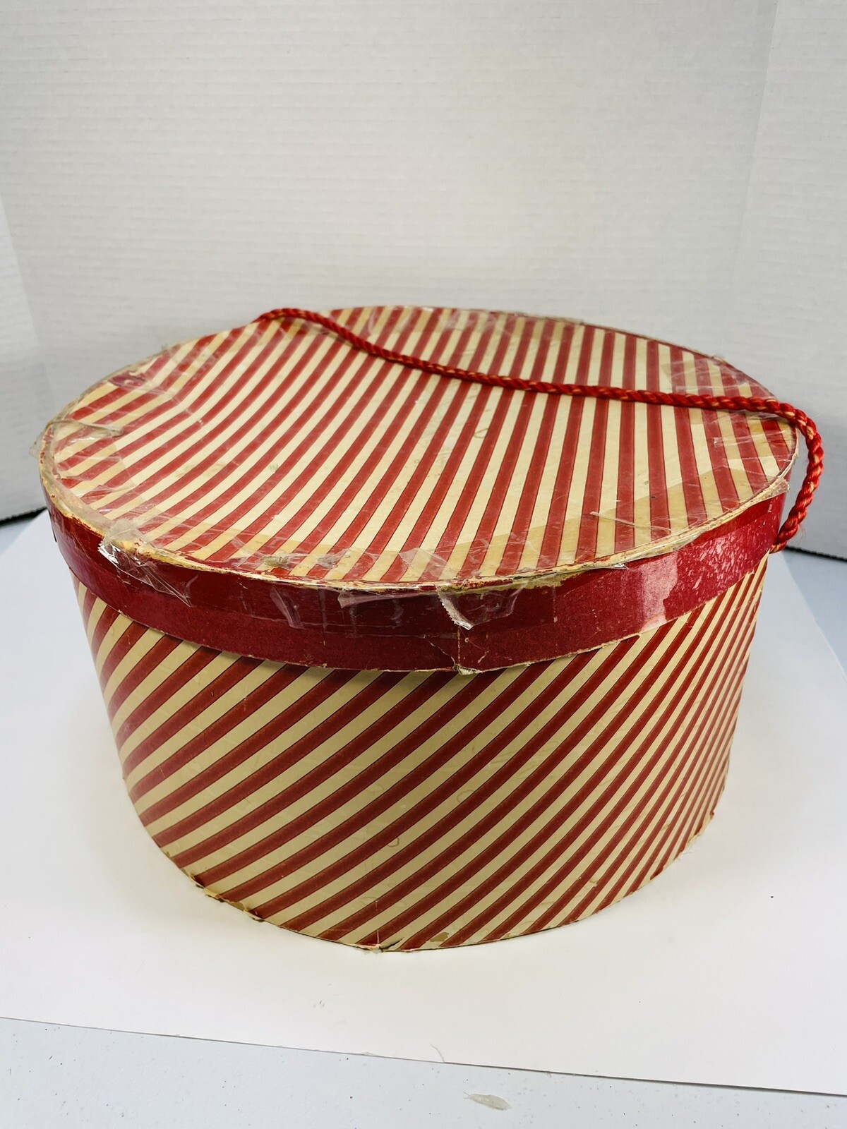 Lot of 2 Large Vintage Round Cardboard Clear See Thru Sides Striped Hat ...