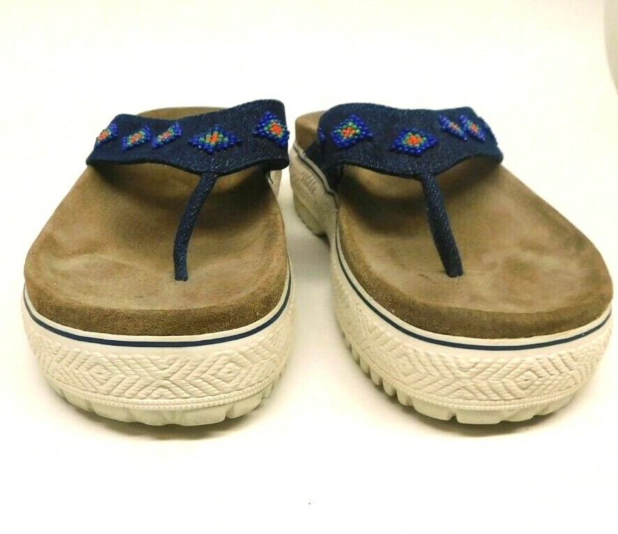 Bass Women's Size 6M Platform Lolita Blue Denim Bead Sandals Shoes | eBay