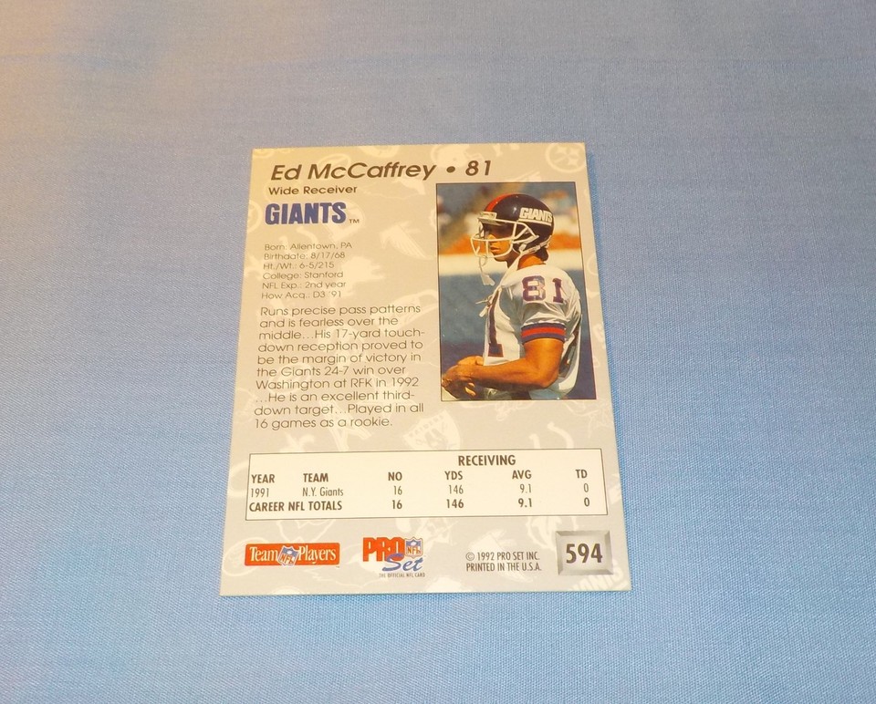Ed McCaffrey Signed Autographed 1992 Pro Set Card NY Giants Rookie | eBay