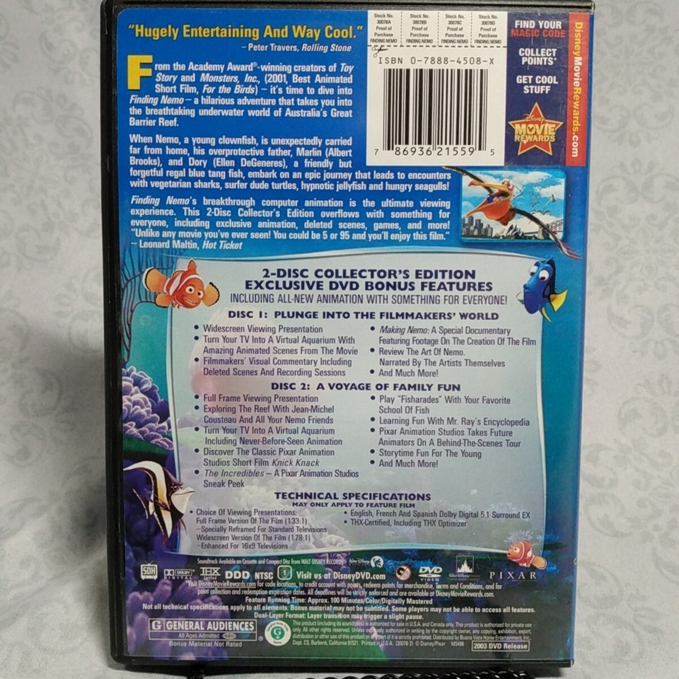 Disney Pixar Finding Nemo (DVD, 2003, 2-Disc Set) 786936215595 | eBay