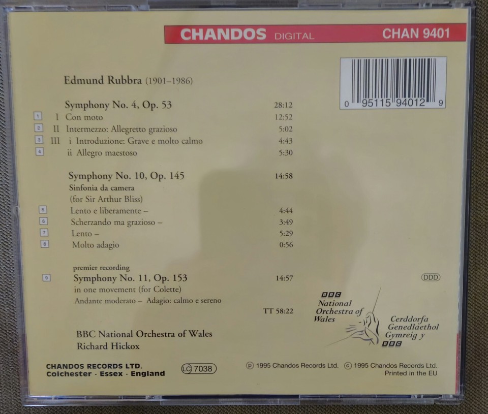 Symphony 4 10 & 11 by Rubbra / Hickox / BBC Nat'L Orchestra of Wales ...