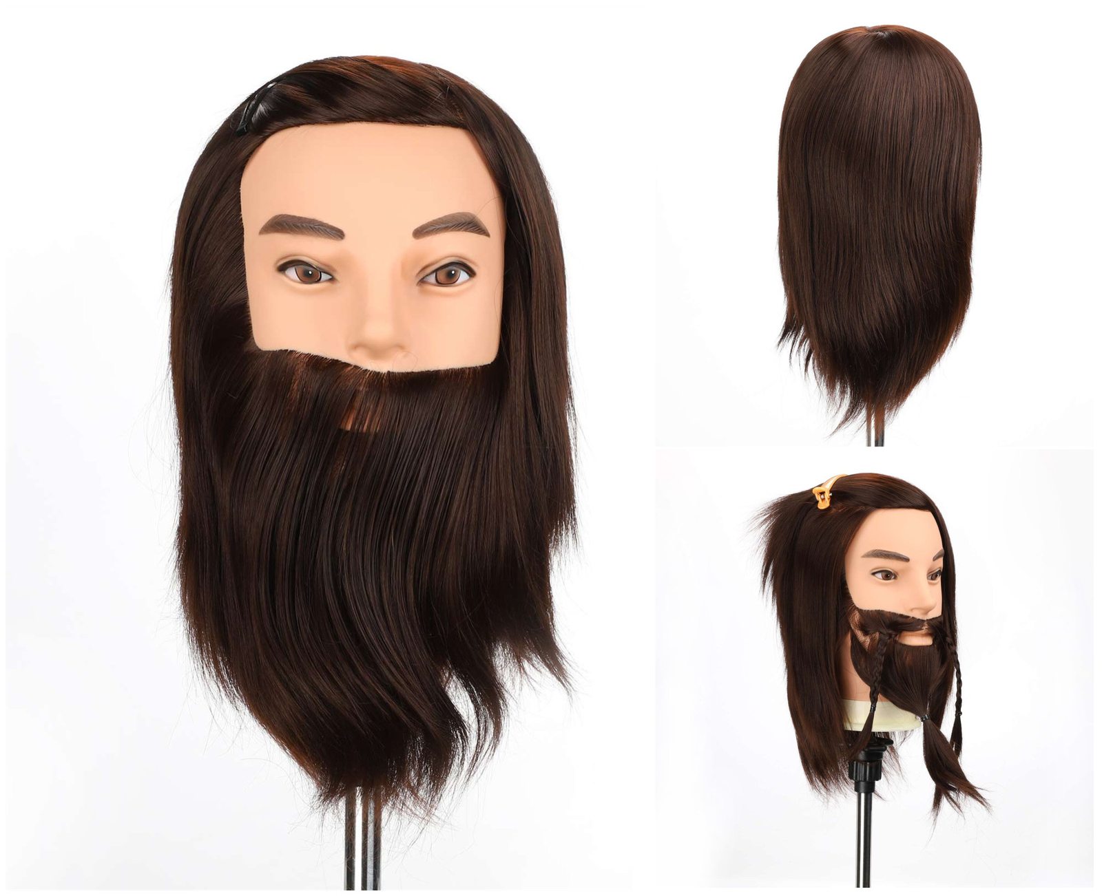 12" Synthetic Hair Man Barber Training Head with Beard Mannequin Doll ...