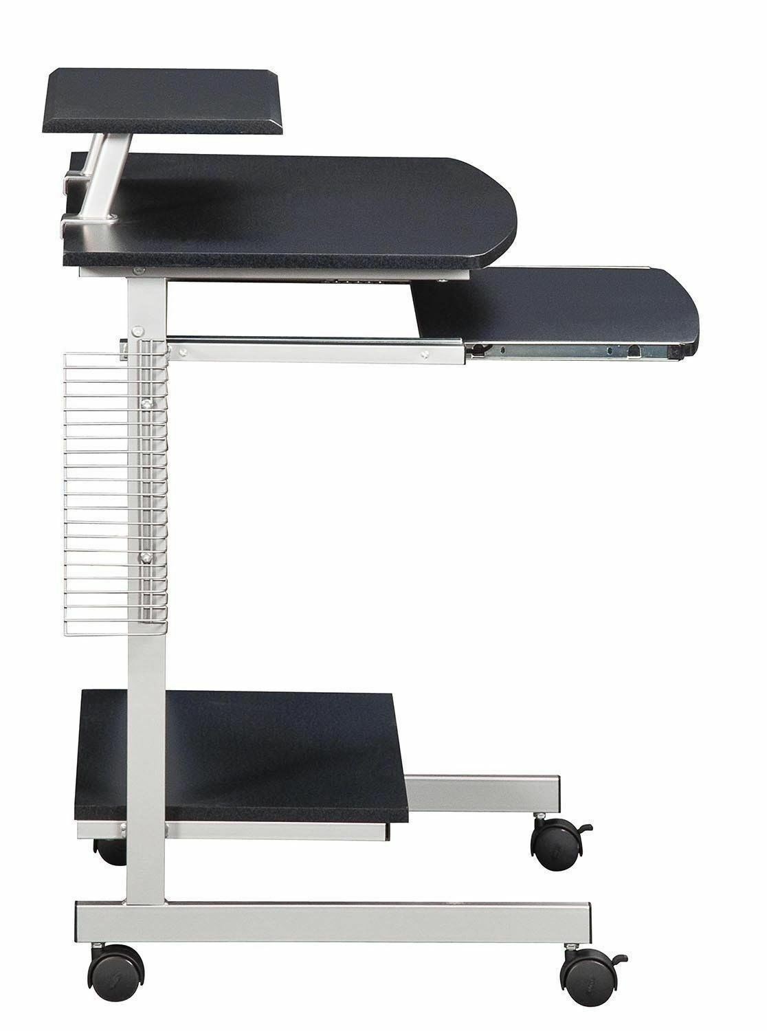 Black Wooden Metal Mobile Desk Computer Cart Rolling Office Storage CPU ...