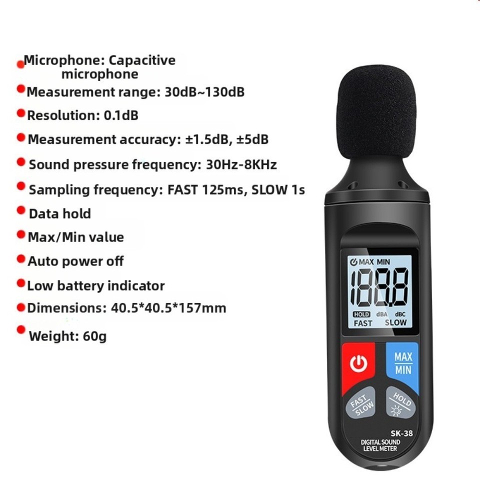 Compact Sound Level Meter 30 to 130 Decibel Range Digital Noise Tester ...