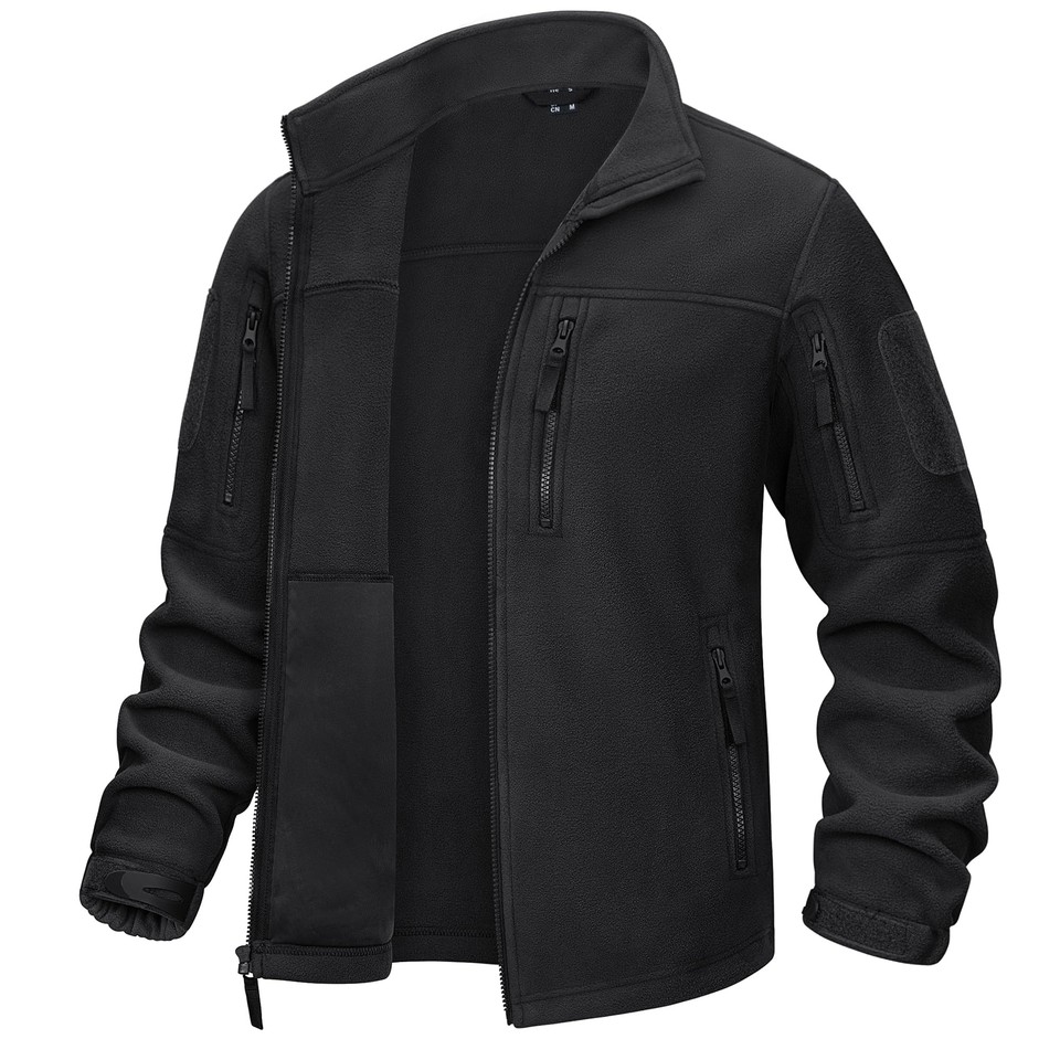 Men's Fleece Lined Jacket Casual Cargo Work Jacket Winter Full Zip Warm ...