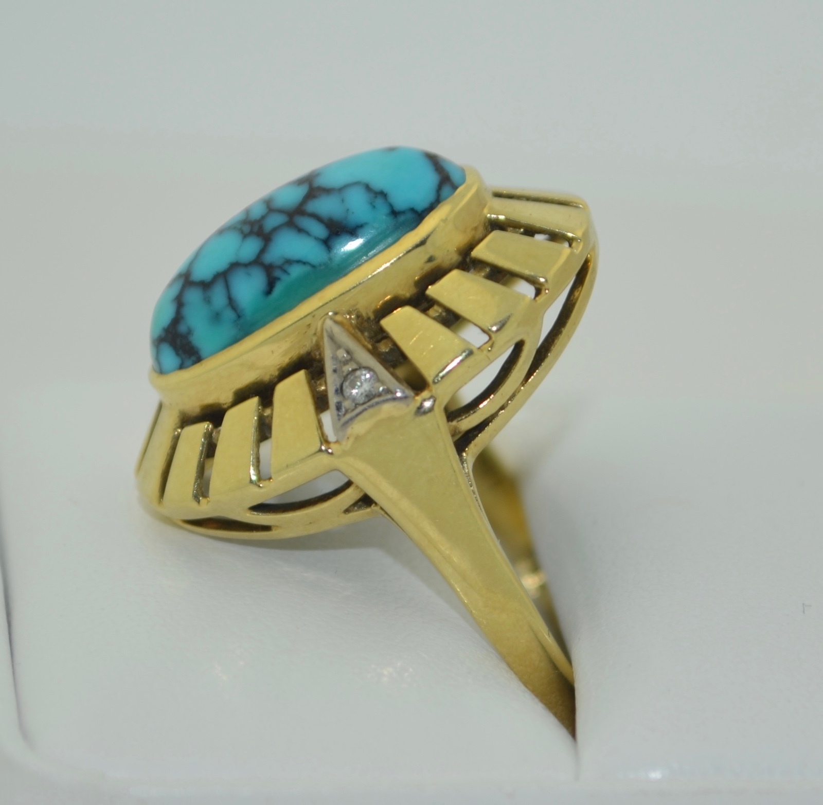 Retro 14K Spider Turquoise & Diamond Ring | eBay