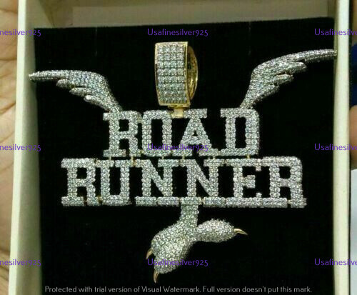 3 CT Moissanite Men's "ROAD RUNNER" Wings Charm Pendant 14K Yellow Gold ...