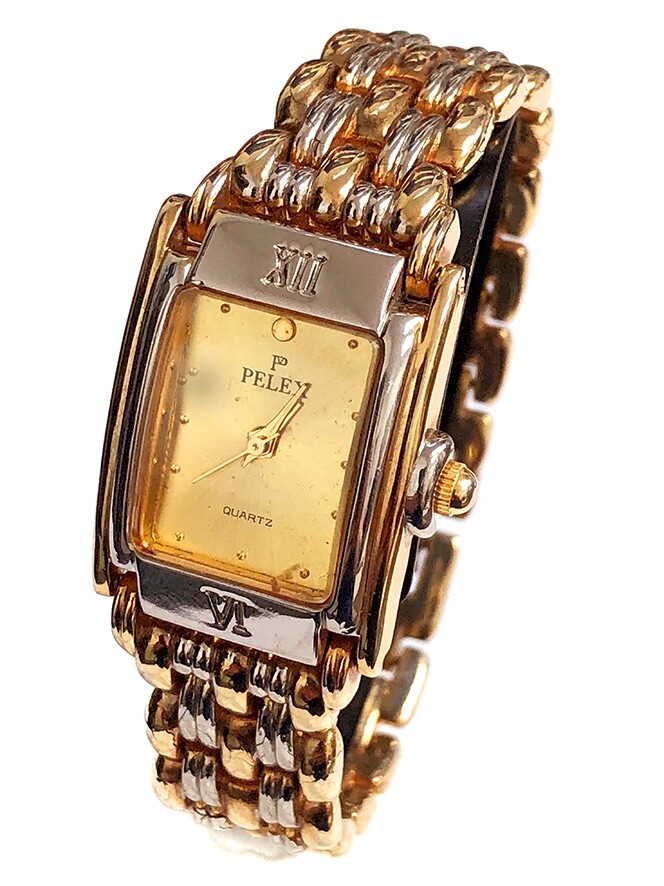 VINTAGE LADIES 18K GOLD PLATED PELEX WATCH - SWISS EBAUCHES LTD QUARTZ ...