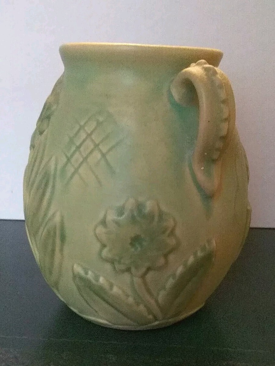 Weller Pottery 2 Handle Vase, Scarce Matte Green Manhattan W Weller Pottery 2 Handle Vase, Scarce Matte Green Manhattan W