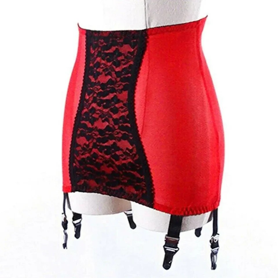 High-Waist Stretchy Lace Girdle Garter Suspender 6 Straps Clips Shaping ...