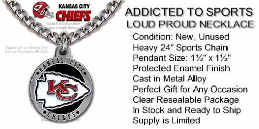 LARGE KANSAS CITY CHIEFS NECKLACE Stainless Steel Chain NFL Football ...