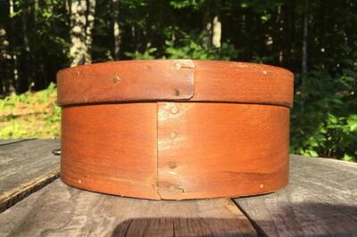 Antique Wooden Circular Pantry Box & Lid 6.75"D Copper Nails Farmhouse ...