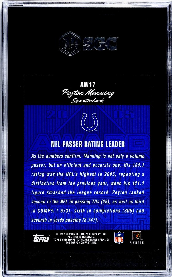 2006 Topps Total AW17 Peyton Manning Award Winners SGC 10 GEM MINT | eBay