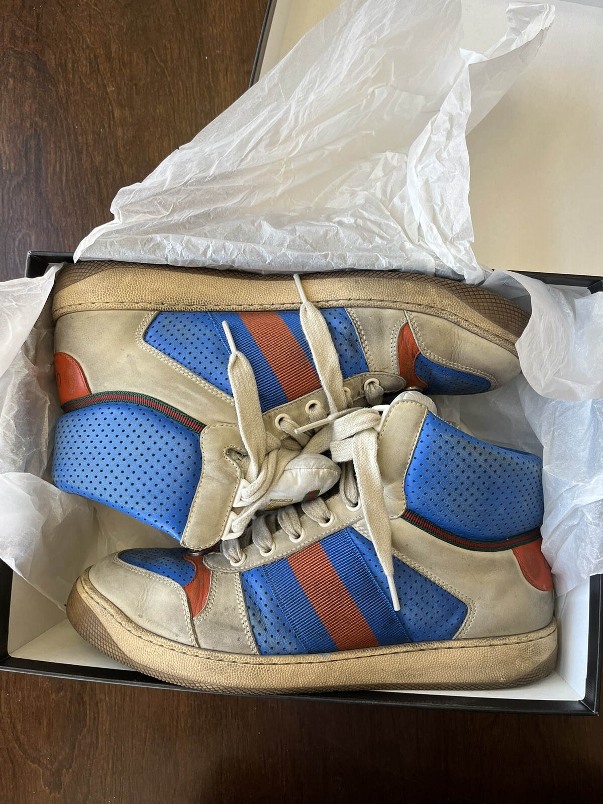 AUTH Gucci High Top GG Screener Distressed Sneaker Sh… - Gem