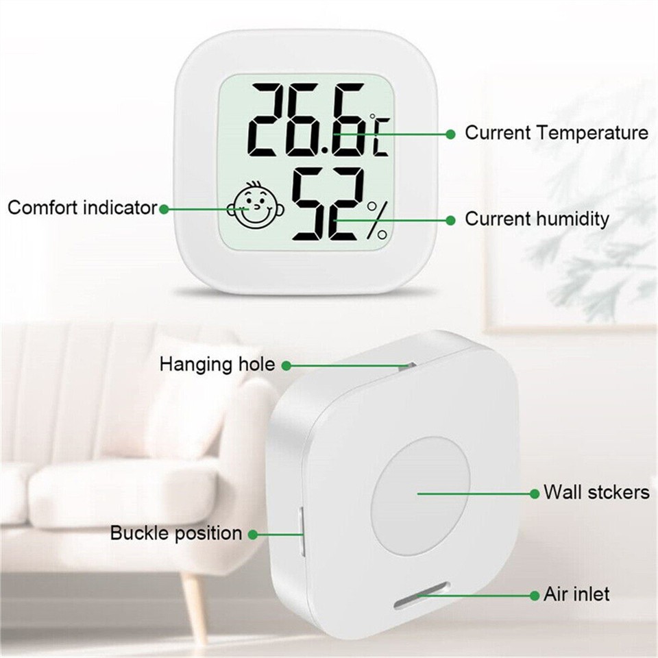 LCD Digital Thermometer Humidity Meter Indoor Room Kitchen Station ...
