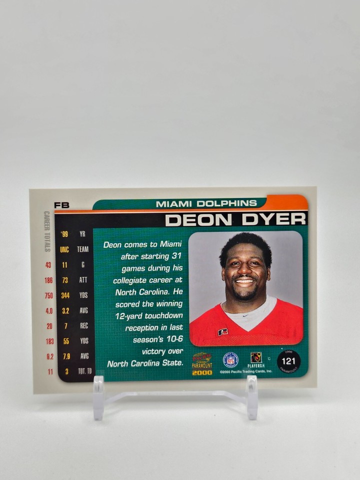 Deon Dyer ROOKIE CARD 2000 Pacific Paramount #121 Miami Dolphins (RC ...
