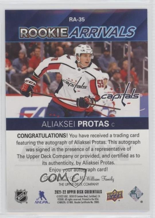 2021-22 Upper Deck Credentials Rookie Arrivals Aliaksei Protas #RA-35 ...