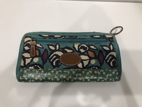 FOSSIL VINTAGE Wallet Clutch Purse Flower Floral Coated Canvas Zip ...