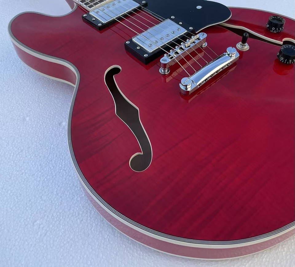 Custom 335 Model Electric JazzGuitar 3A Flame Maple Top Semi-Hollowbody ...