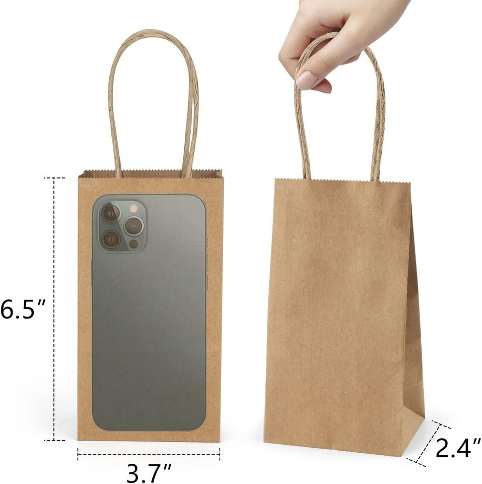 Poever Small Kraft Paper Bags 25 Pack Mini Brown Paper Bags 3.5x2.4x6.7 ...