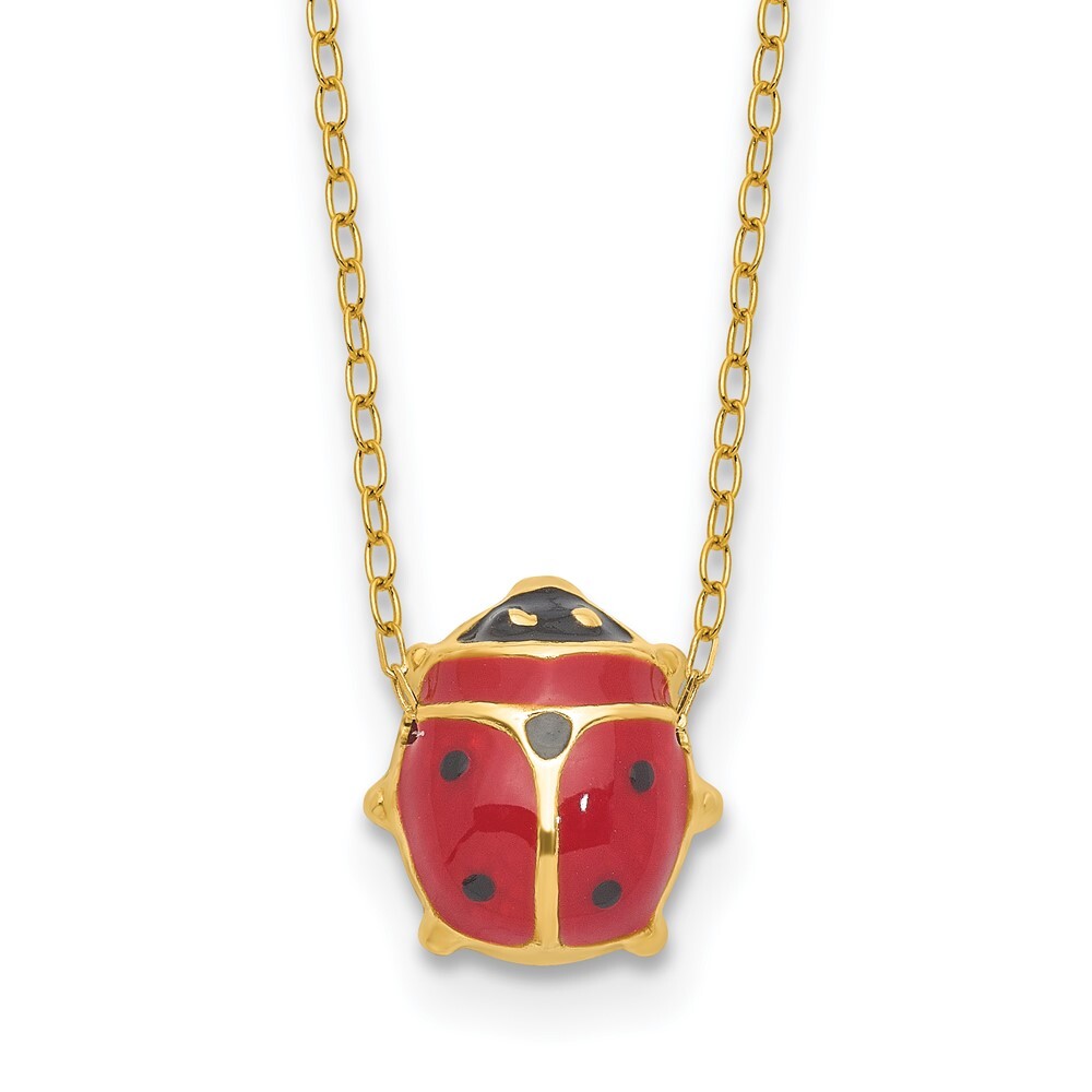 14k Yellow Gold Enameled Ladybug 17inch with 1in ext. Necklace 0.95g ...